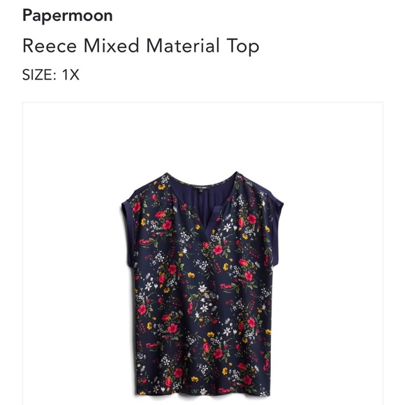 Papermoon | Tops | Papermoon Mixed Media Navy Blue Floral Blouse | Poshmark